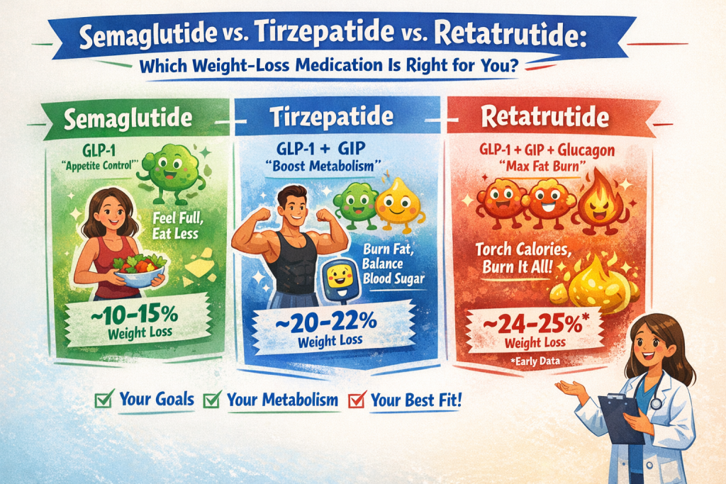 Semaglutide vs. Tirzepatide vs. Retatrutide | Prestige Medical Group